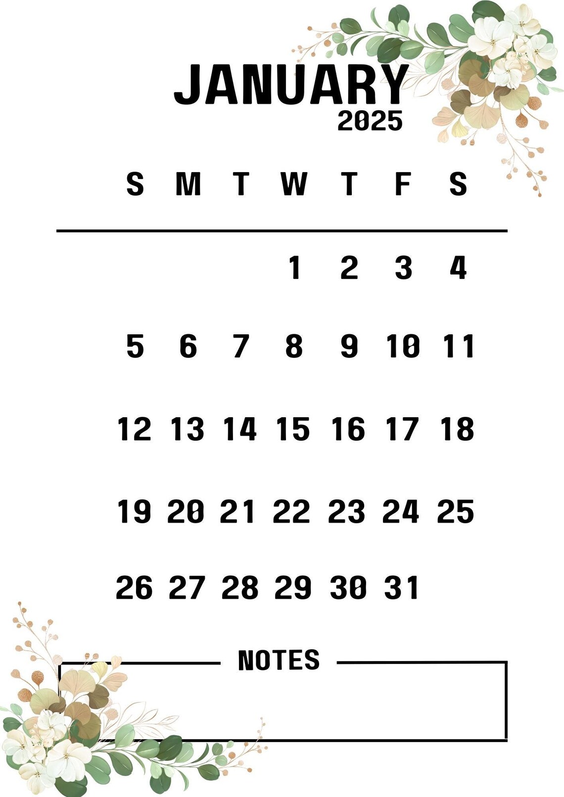 Large Number Calendar Template | INSTANT DOWNLOAD - Etsy