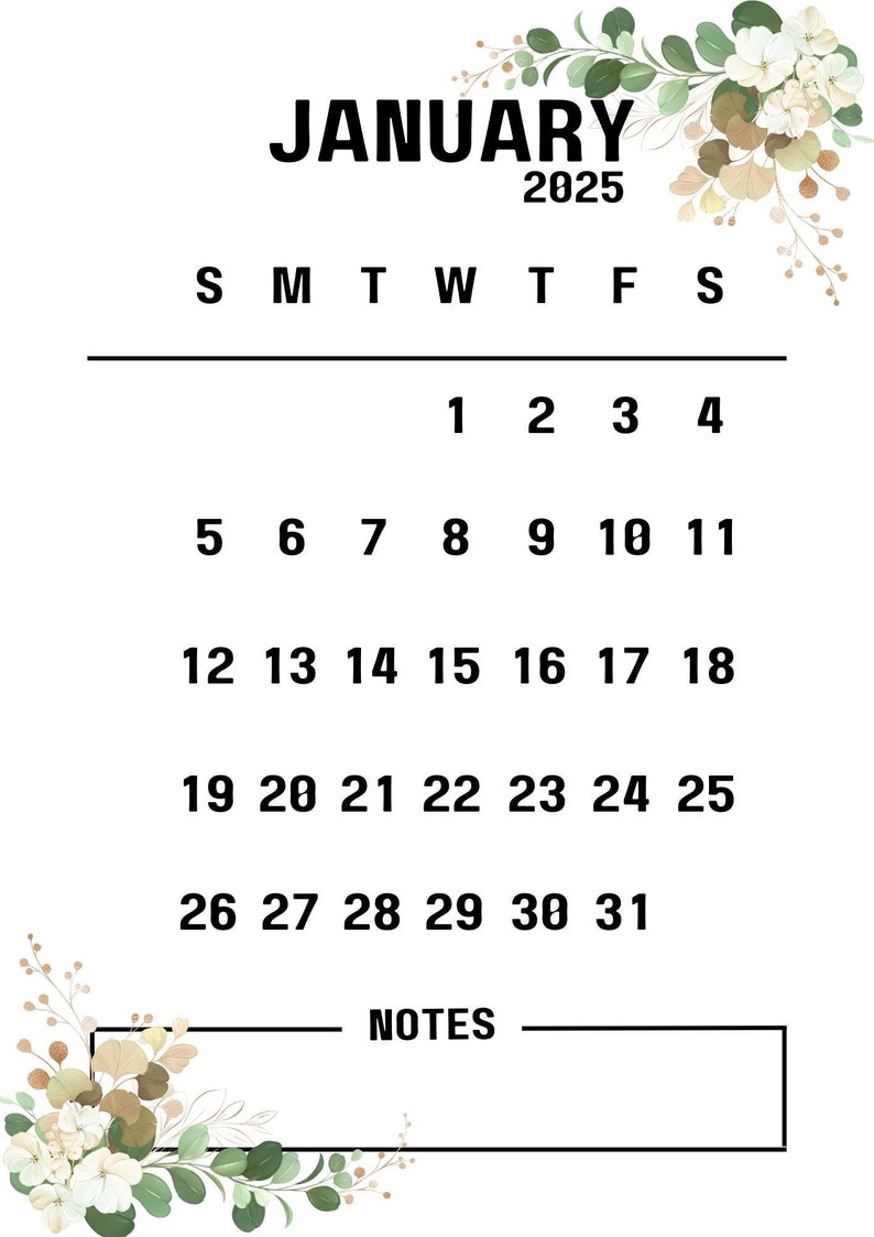 Large Number Calendar Template | INSTANT DOWNLOAD - Etsy