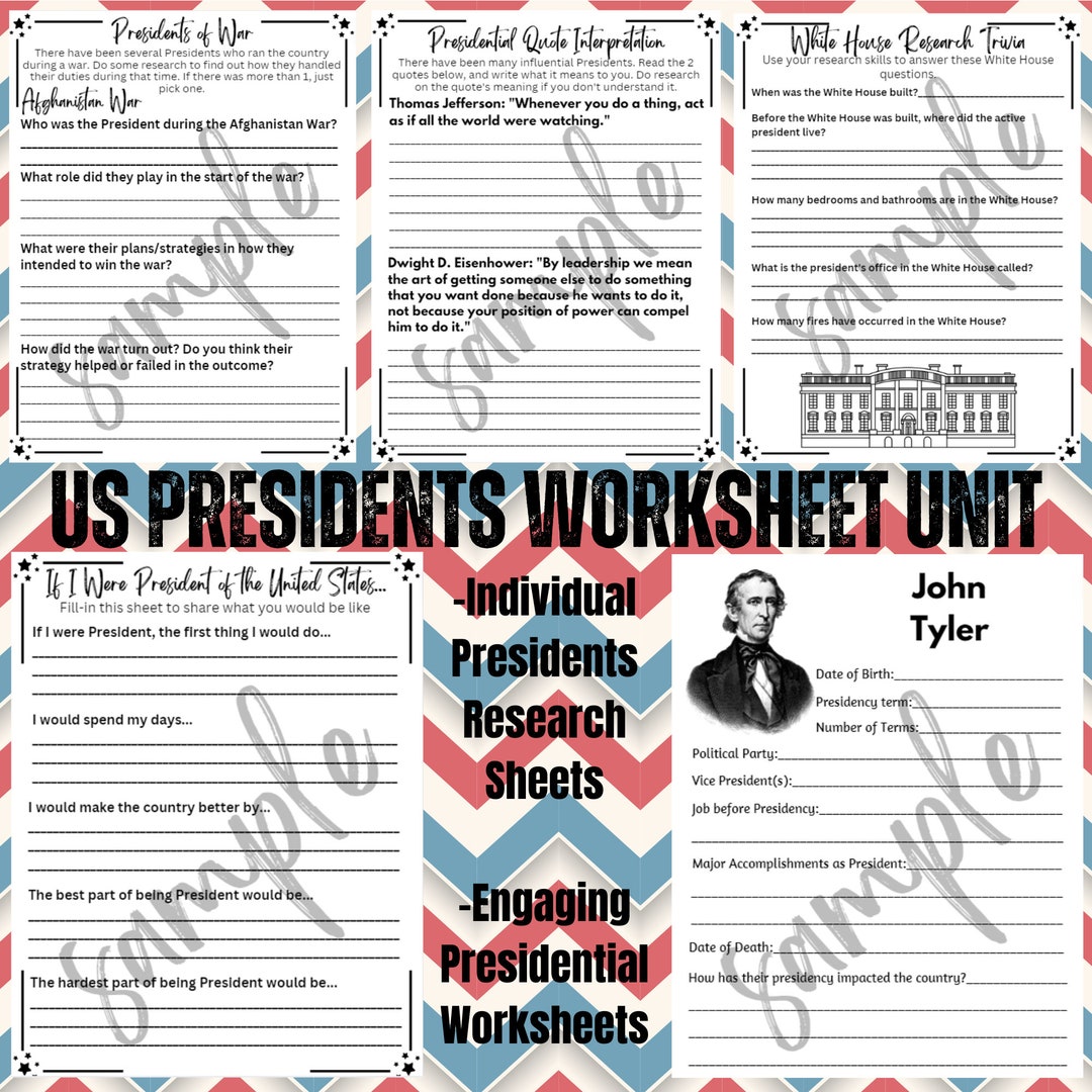 USA Presidents Worksheet Unit: Elementary & Middle School History ...