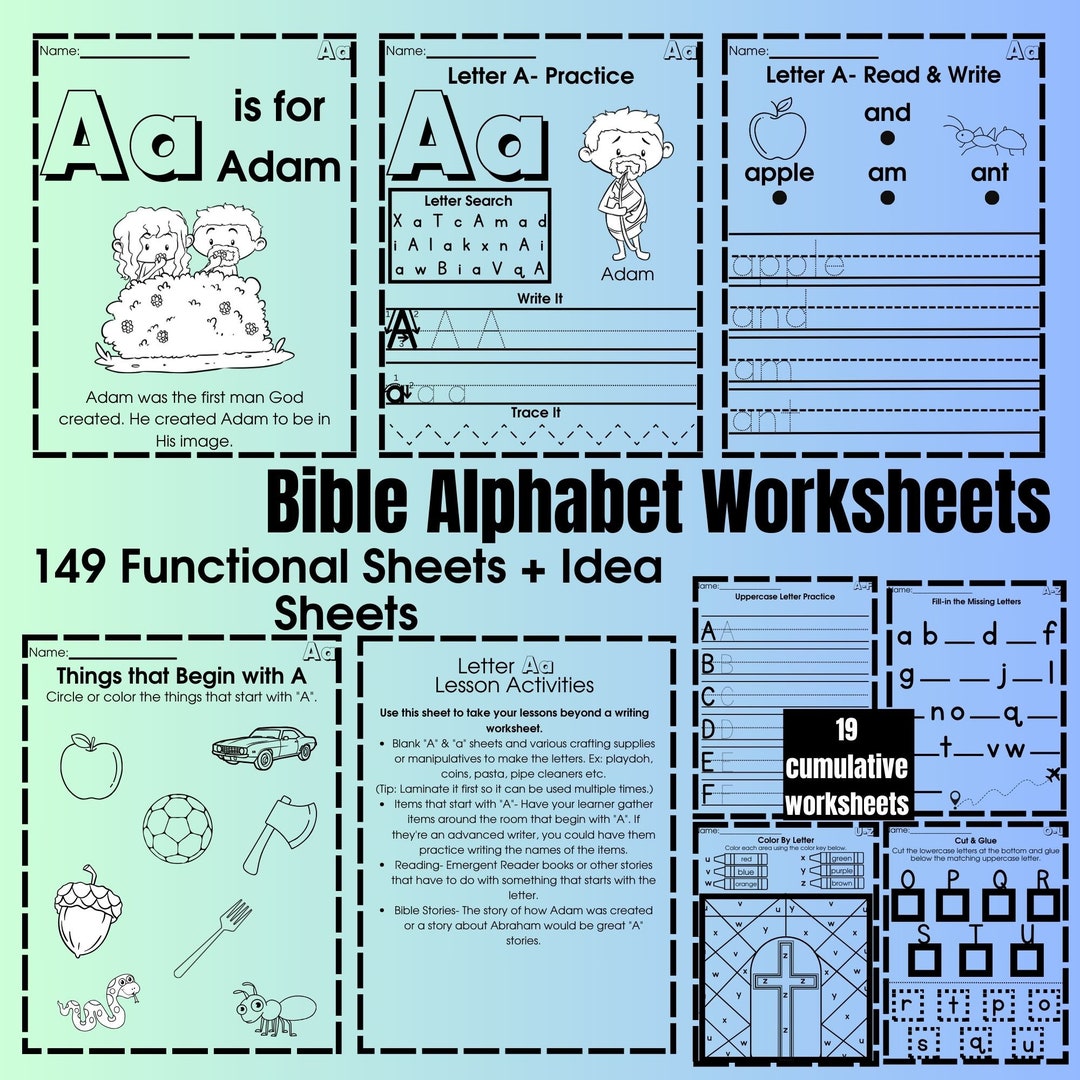Complete Bible Alphabet Worksheets Curriculum Workbook Preschool ...