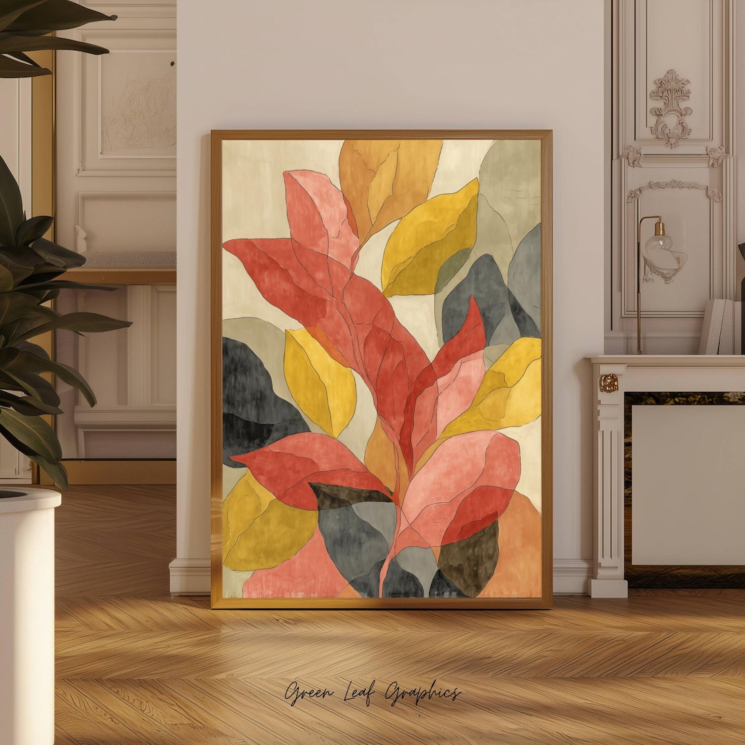 Autumn Leaves Abstract Art | Terracotta Ochre Botanical Poster | Modern ...