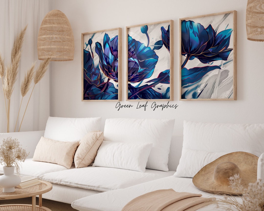 Dynamic Floral Tryptic Art Prints, Vibrant Abstract Flower ...