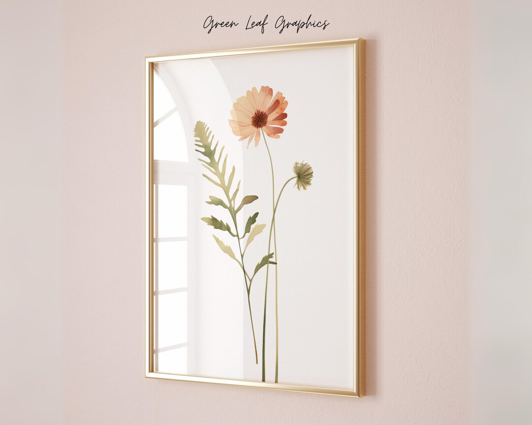 Pressed Flower Art, Boho Floral Digital Prints, Beige Botanical Wall ...