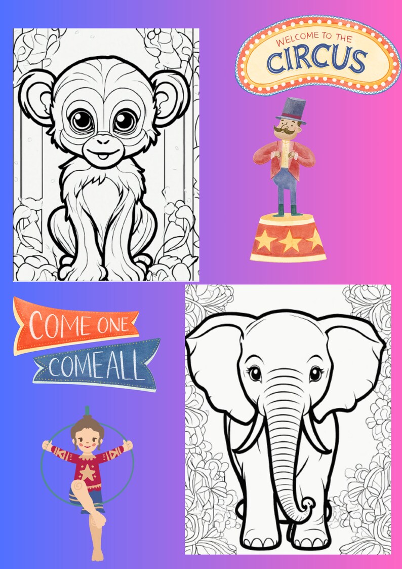 25 PAGE CIRCUS, Kids Activities, Coloring Pages, Holiday Coloring, Cute ...