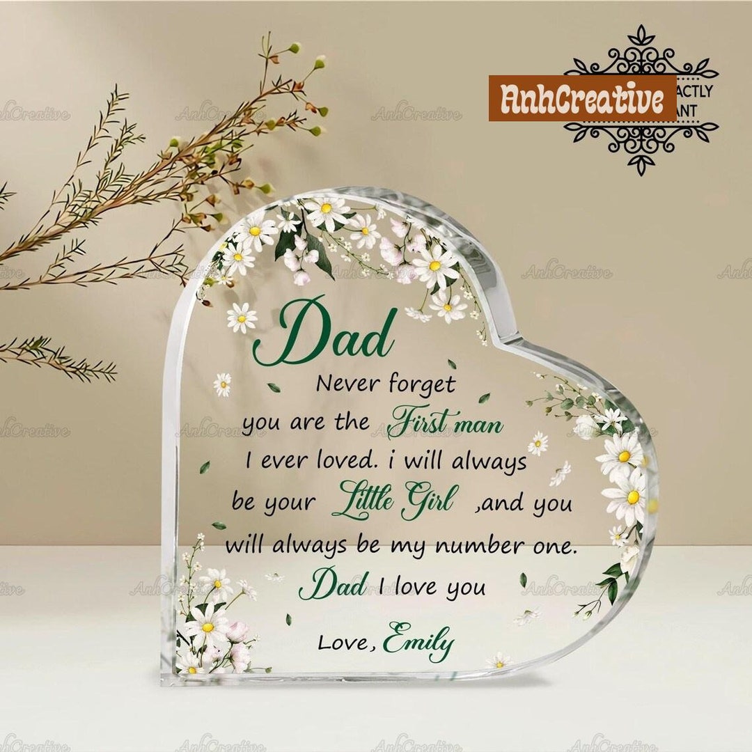 Personalized Text and Flowers Dad Gift Heart Acrylic Plaque, Fathers ...