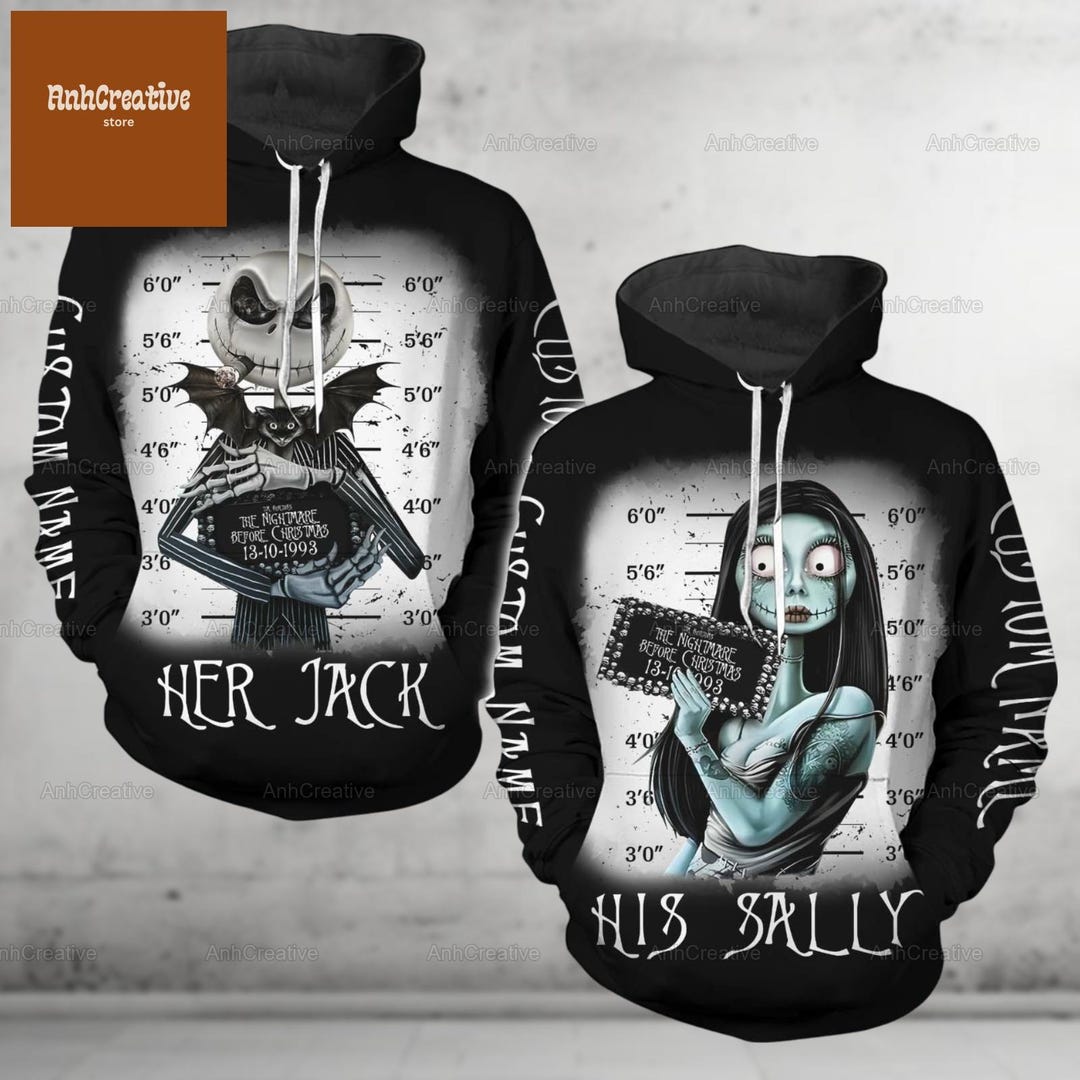 Custom Jack and Sally Couple Hoodie, Her Jack His Sally Hoodie, His and ...