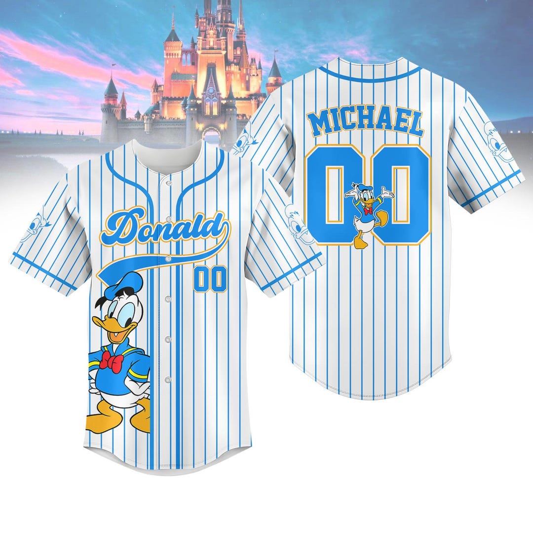 Custom Donald Duck Striped Baseball Jersey, Disney Donald Baseball ...
