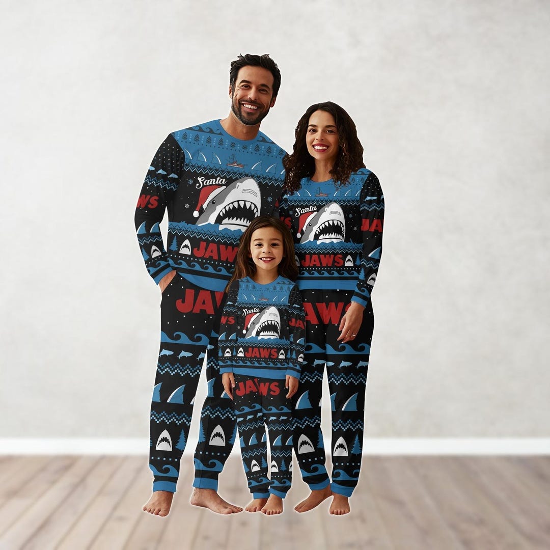 Christmas Jaws Family Pajamas Set, Horror Shark Holiday Pajamas, Funny ...