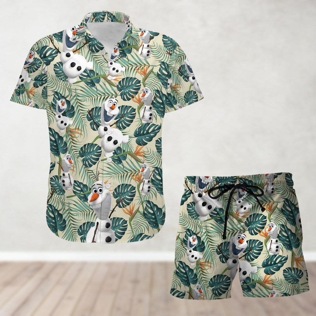 Olaf Button Shirt and Shorts, Frozen Hawaiian Shirt, Beach Shorts ...