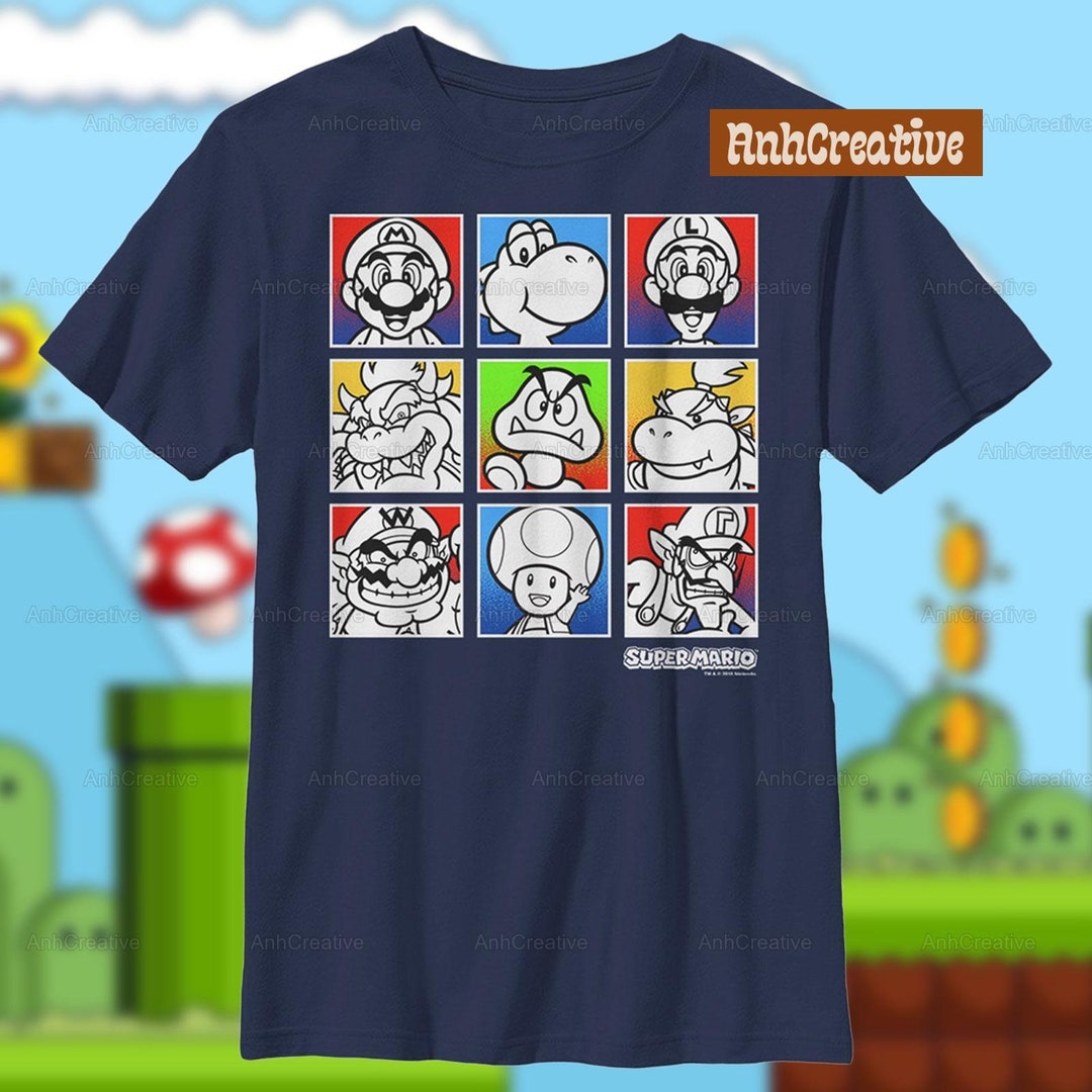 Super Mario Shirt, Super Mario Bros Black and White Character Squares ...