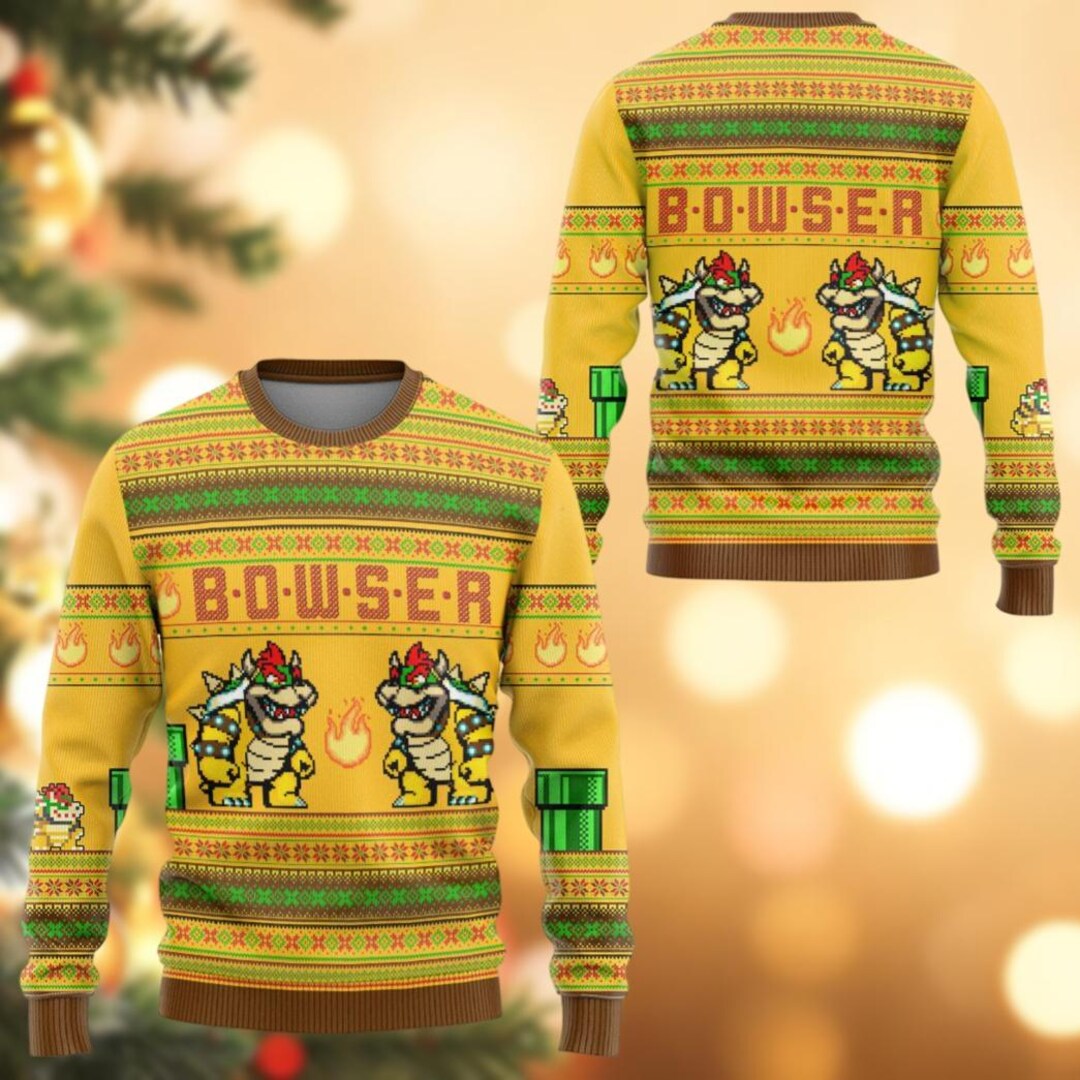 Bowser Christmas Ugly Sweater, Super Mario Bros Xmas Sweater, Video ...