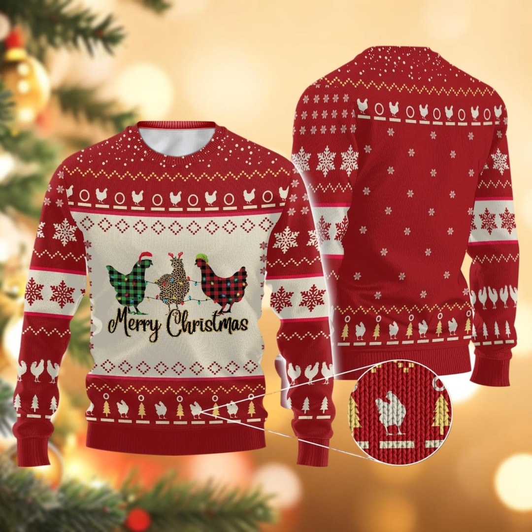 Chicken Merry Christmas Sweater, Chicken Xmas Ugly Sweater, Chickmas ...