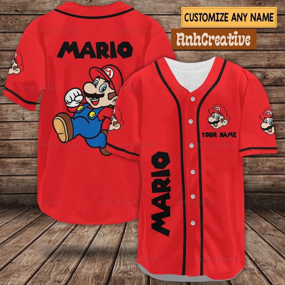 Custom Mario Baseball Jersey, Super Mario Shirt, Mario Game Baseball ...