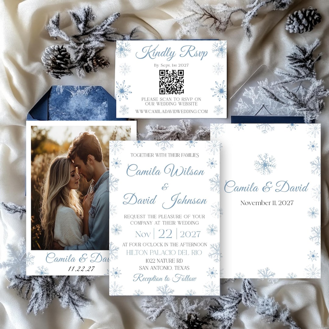 Blue Winter Wedding Invitations Sets, Snowflake Wedding Invitations ...