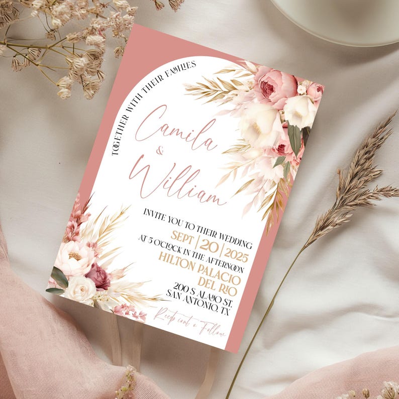 Dusty Rose Wedding Invitation Qr Code Rsvp, Boho Chic Wedding ...