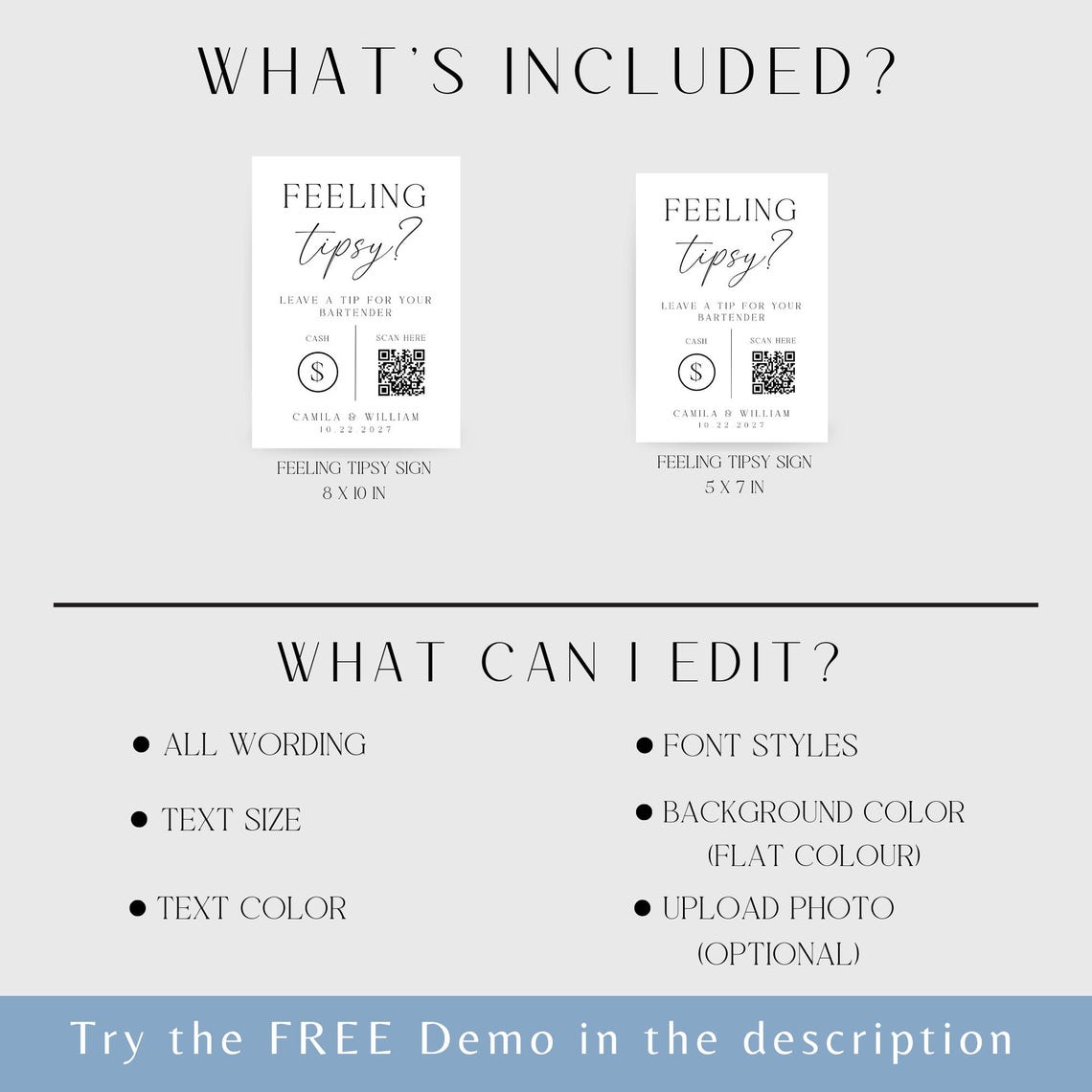 Tip Sign for Bartender Sign for Wedding, Scan to Tip Sign, Feeling ...