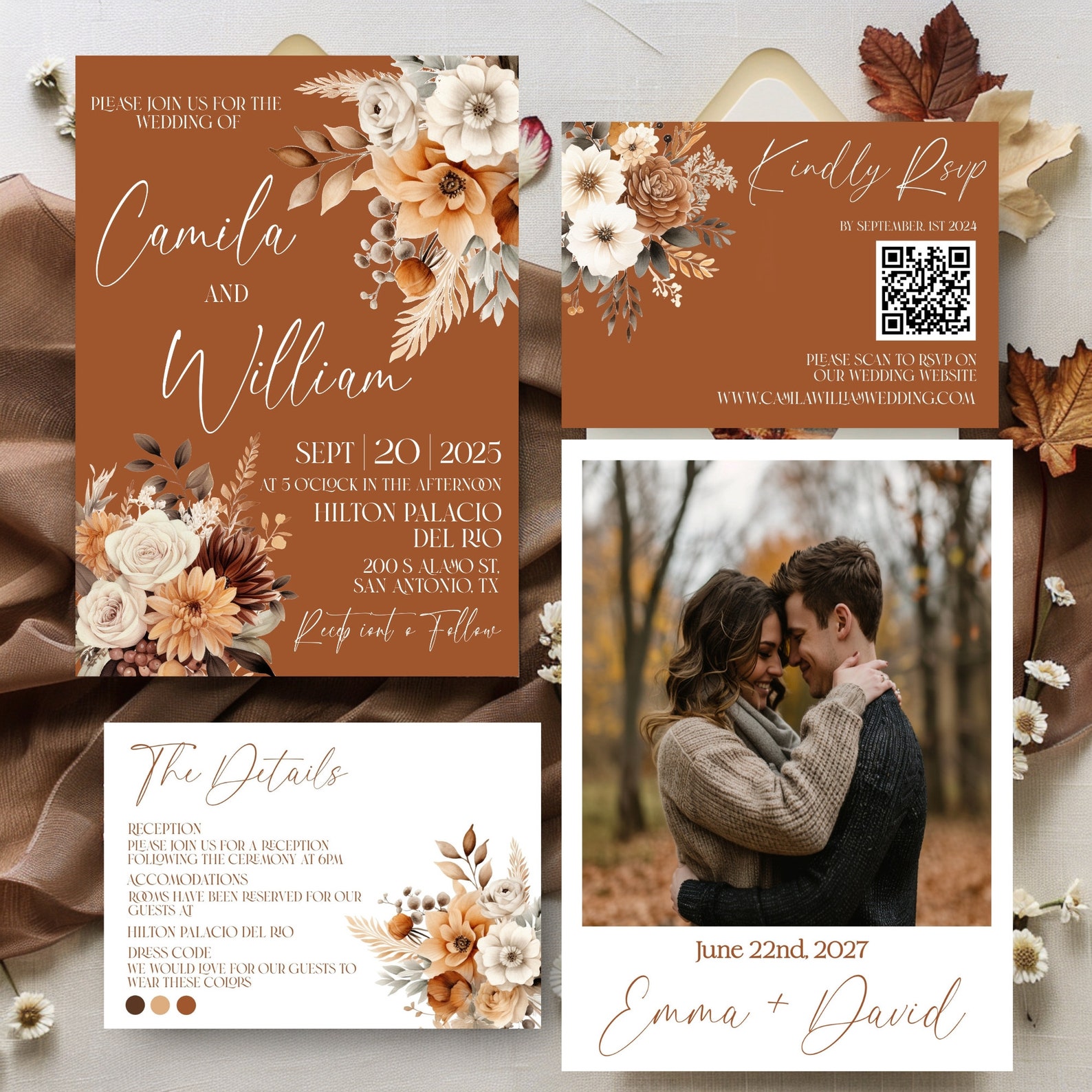 Terracotta Wedding Invitation, Fall Wedding Invitation Suite, Fall ...