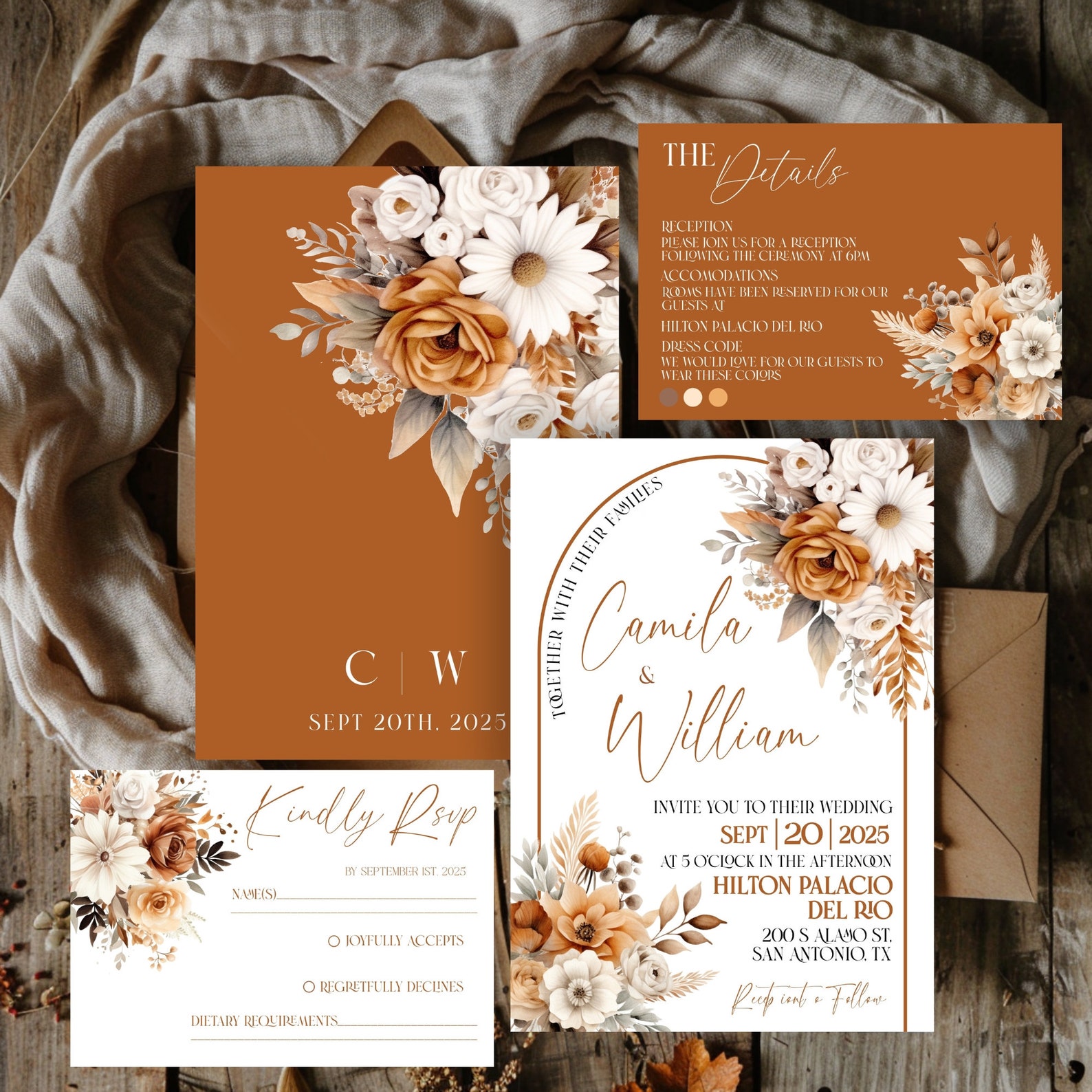 Fall Floral Wedding Invitations, Fall Rustic Wedding Invitation Suite ...