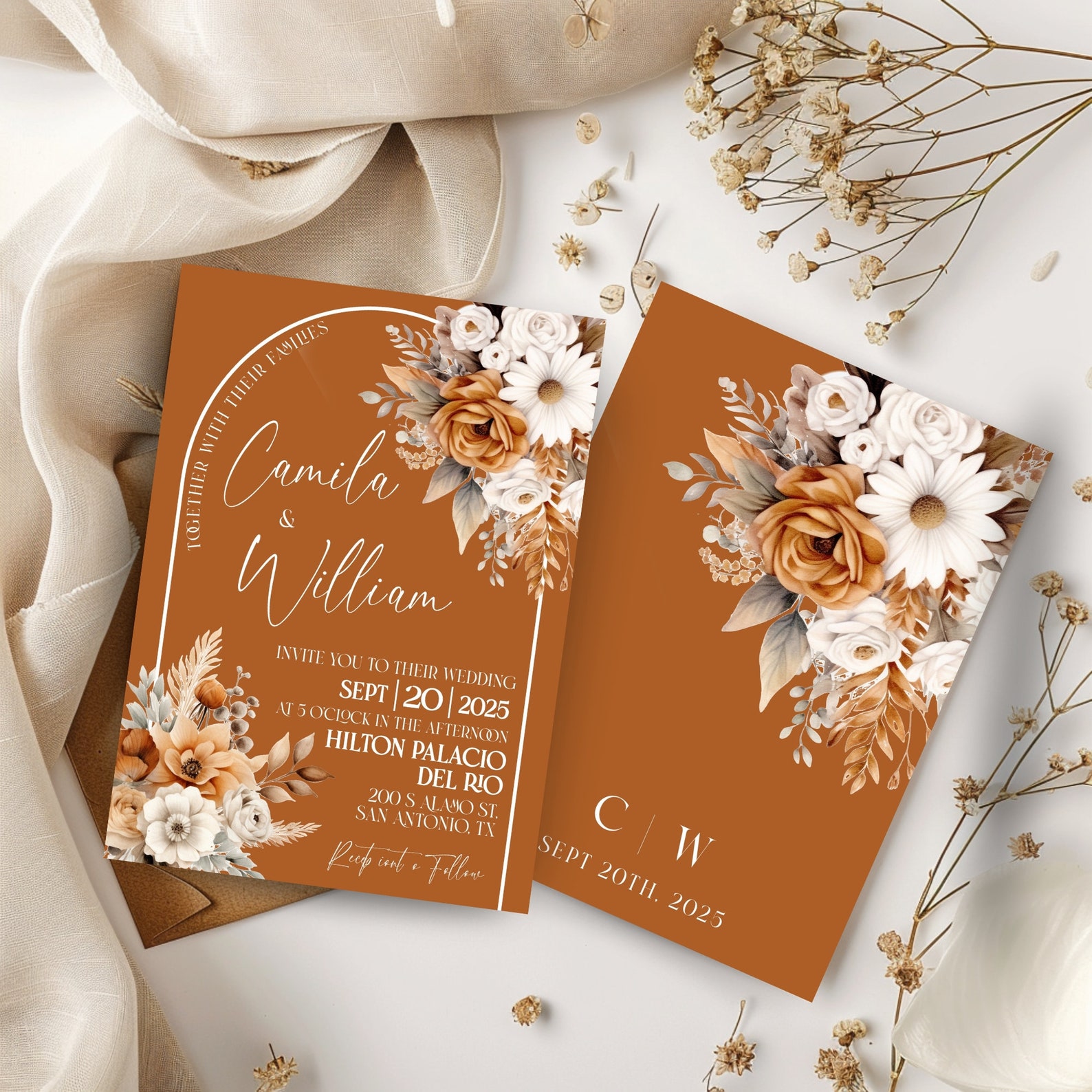 Fall Rustic Wedding Invitations, Terracotta Boho Wedding Invite, Fall ...