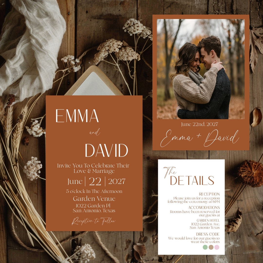 Simple Fall Wedding Invitation Suite, Rust Wedding Invitation ...