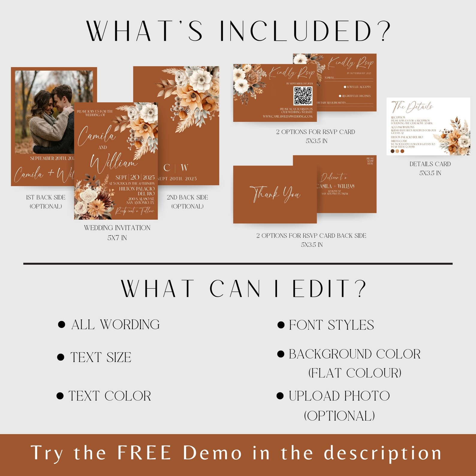 Terracotta Wedding Invitation, Fall Wedding Invitation Suite, Fall ...