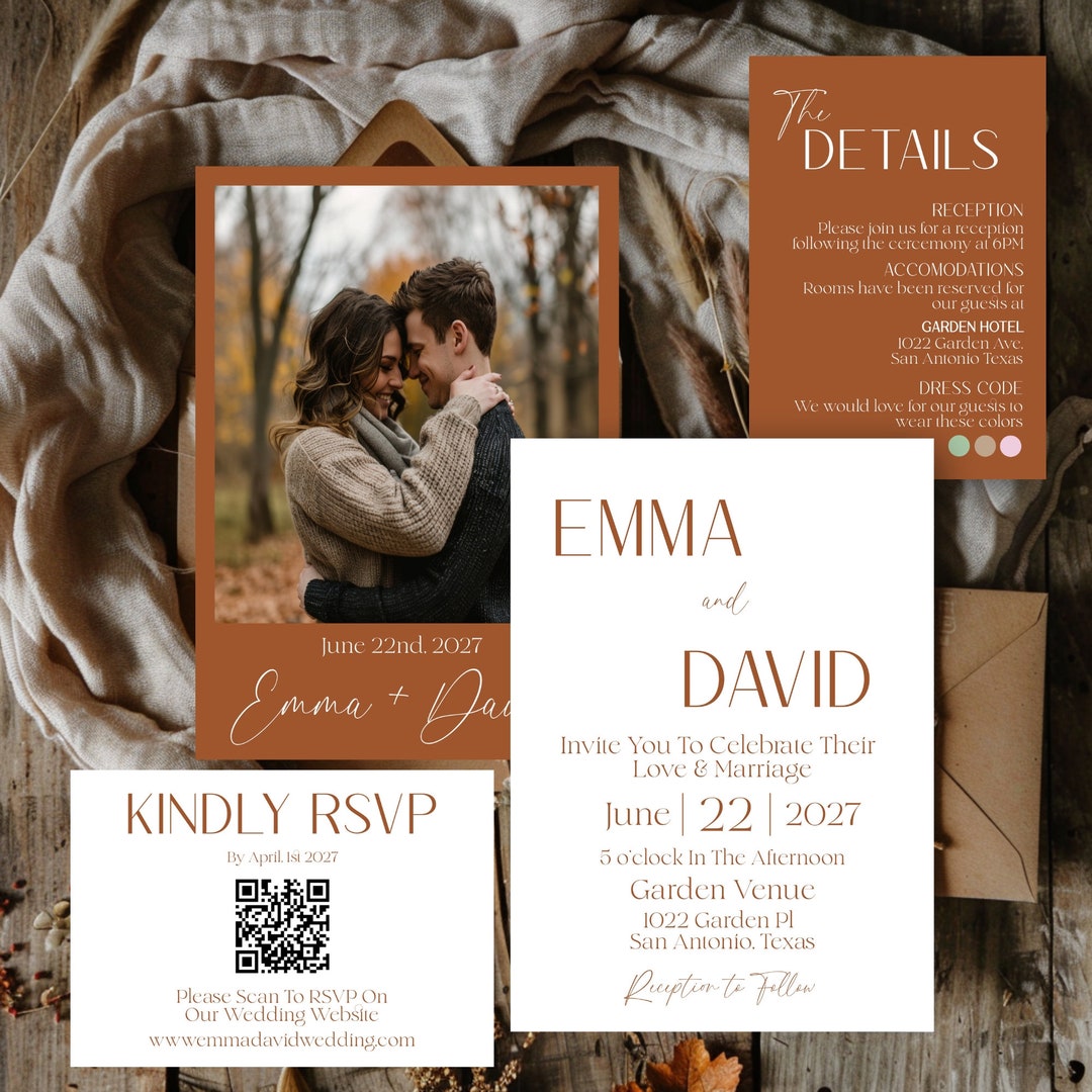 Simple Fall Wedding Invitation Qr Code Rsvp, Fall Wedding Invitation ...