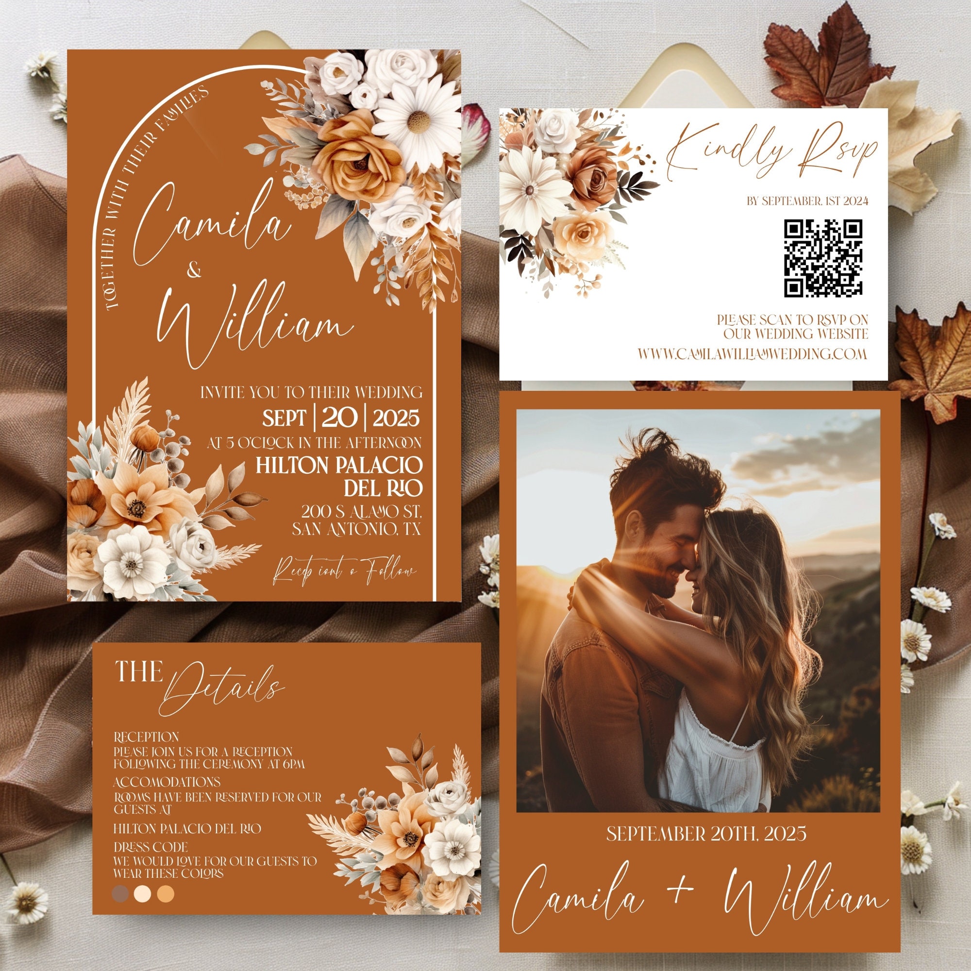 Fall Rustic Wedding Invitations, Terracotta Boho Wedding Invite, Fall ...