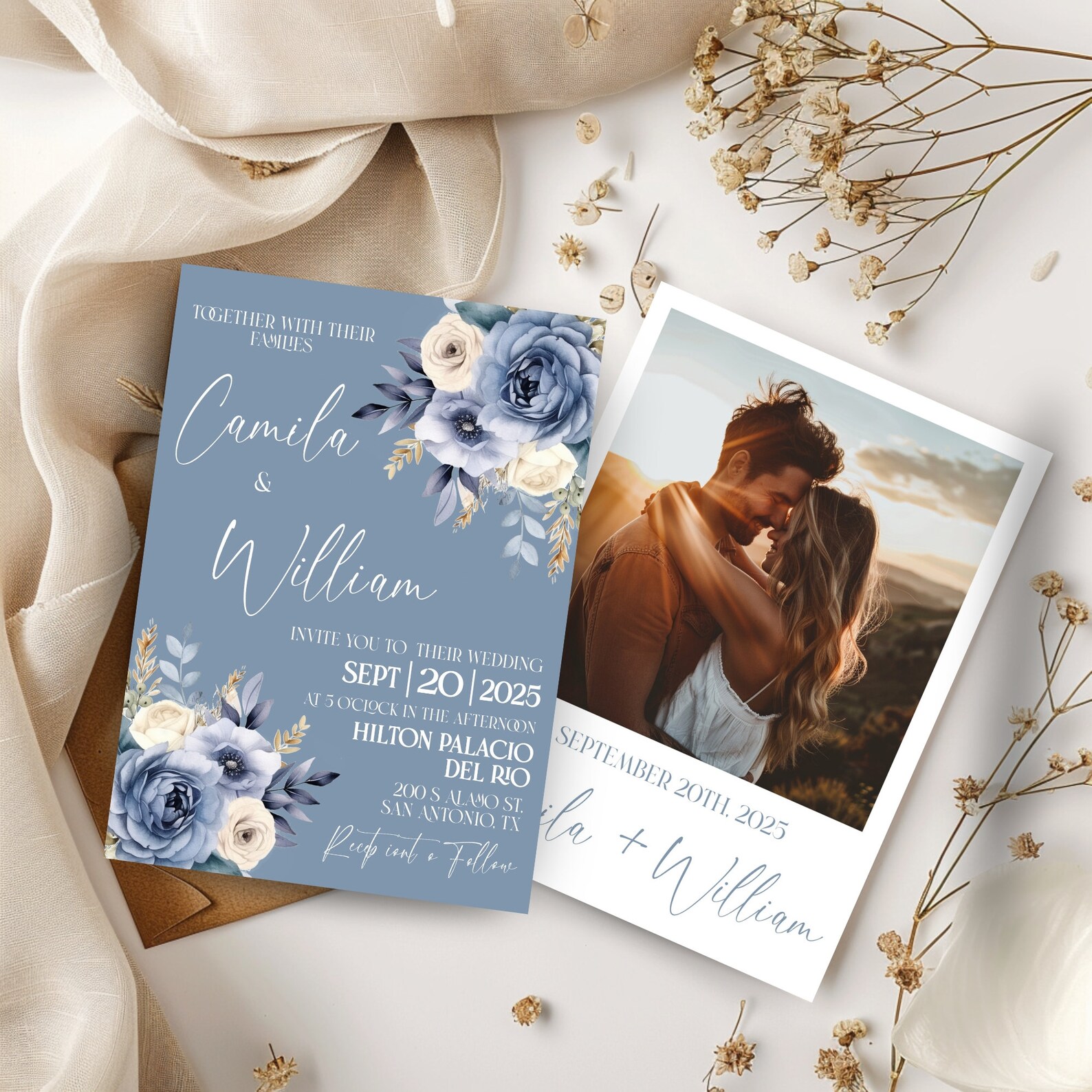 Dusty Blue Wedding Invitations, Elegant Blue Wedding Invitation Suite ...