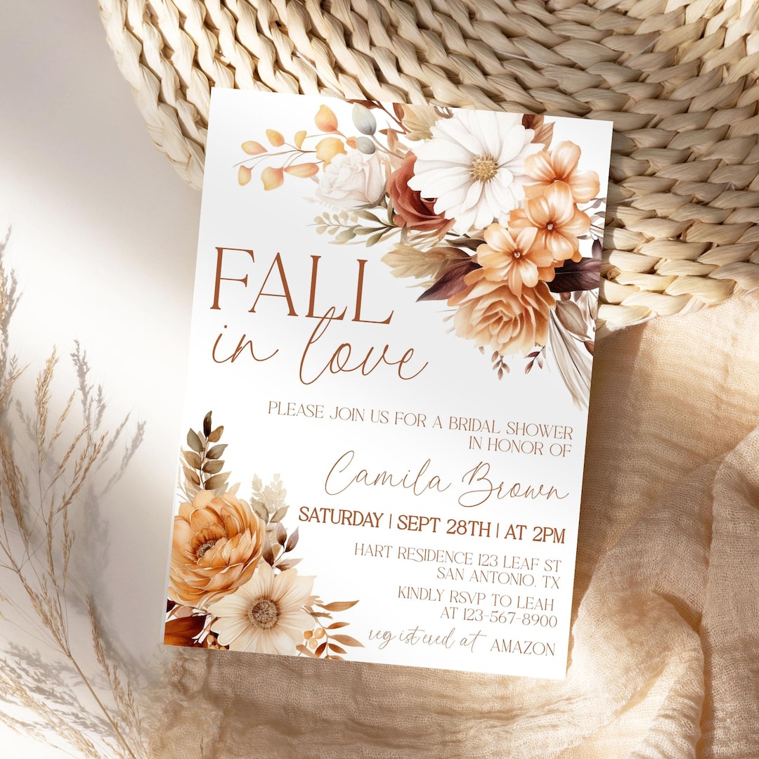 Fall in Love Invitation, Autumn Bridal Shower Invitation Boho Bridal ...