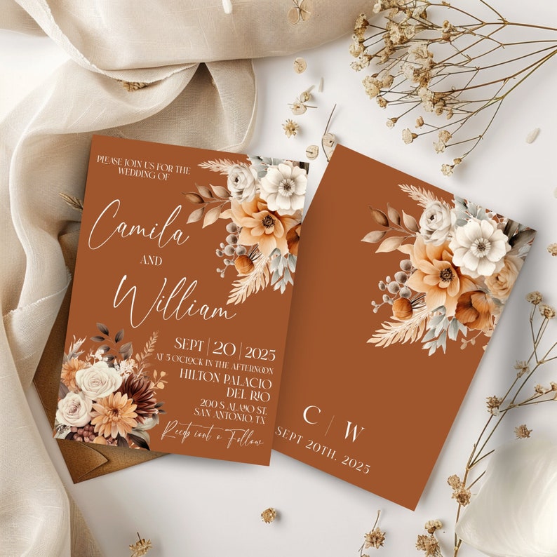 Terracotta Wedding Invitation, Fall Wedding Invitation Suite, Fall ...