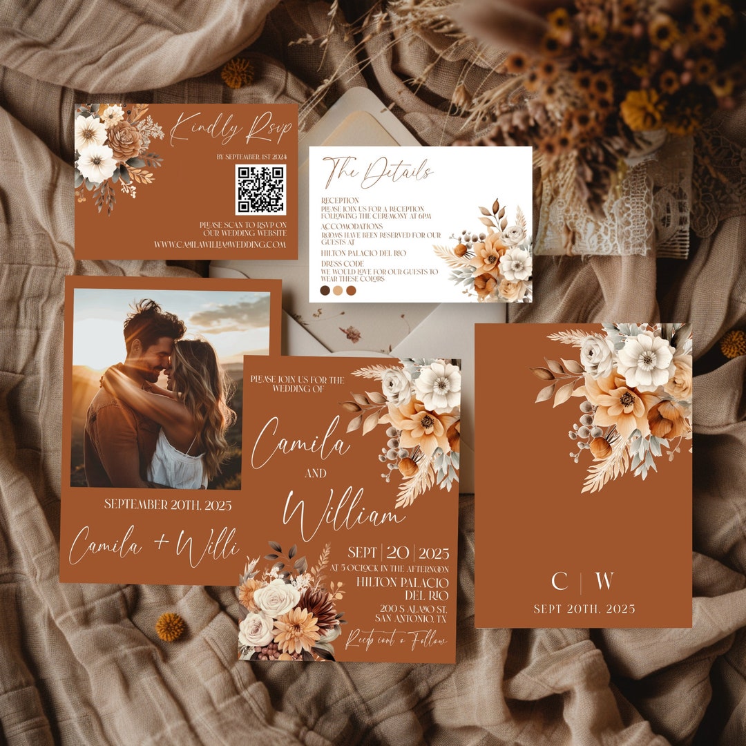 Terracotta Wedding Invitation, Fall Wedding Invitation Suite, Fall ...