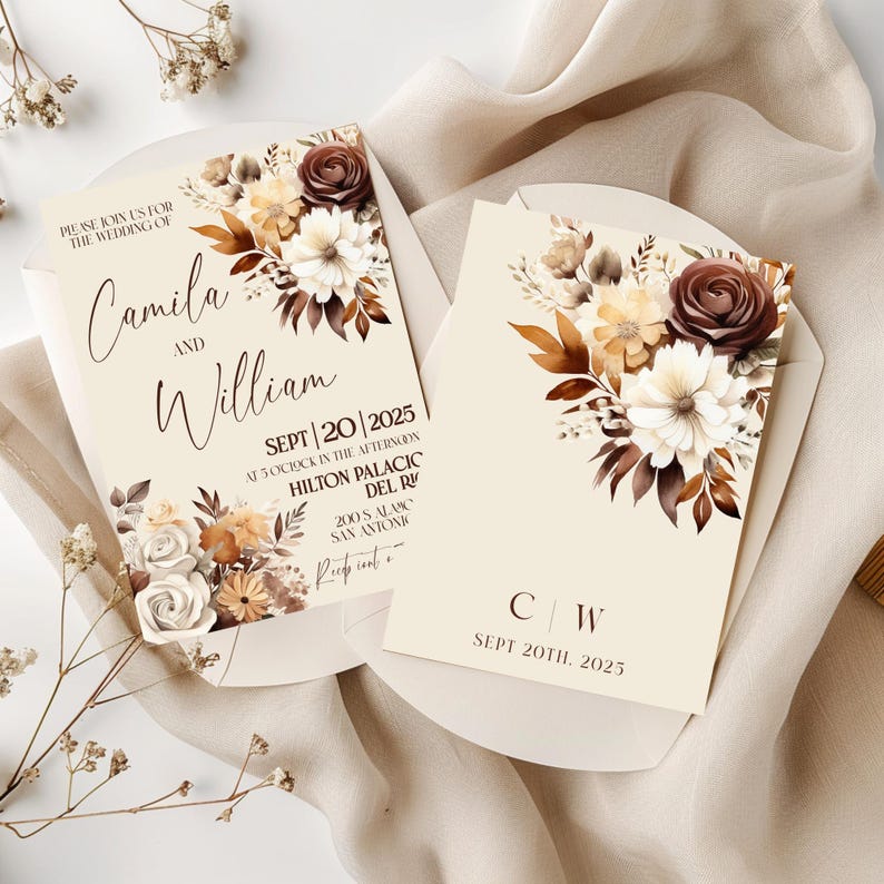 Boho Fall Wedding Invitations Suite, Cream Wedding Invitation Suite ...