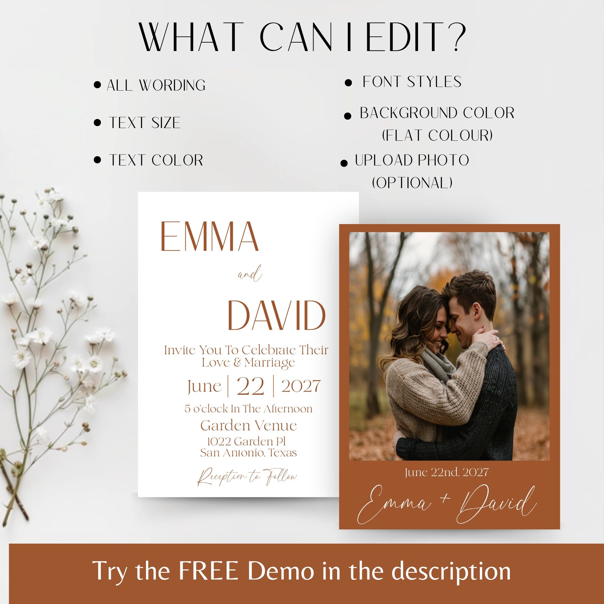 Simple Fall Wedding Invitation Qr Code Rsvp, Fall Wedding Invitation ...