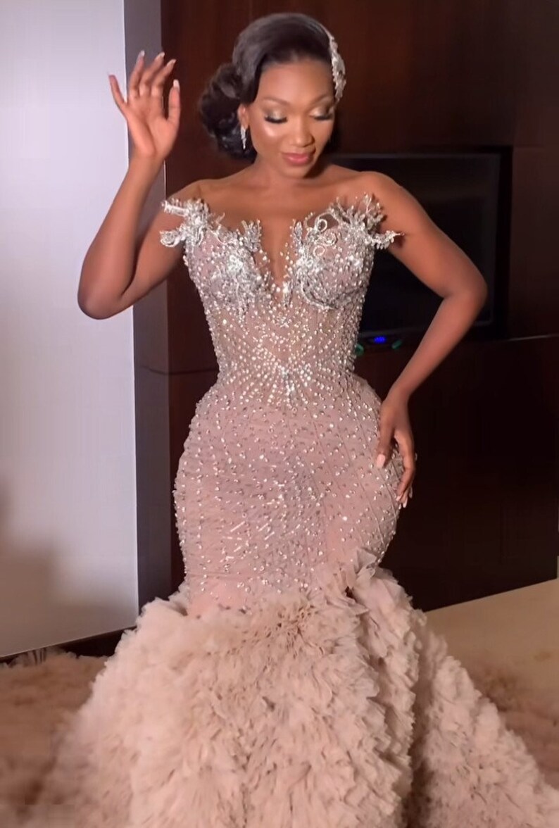 Prom Dress With Tulle Ruffle Train, Second Dress for Brides, Wedding ...