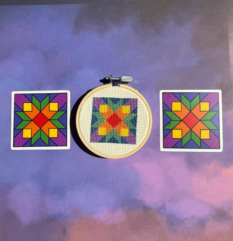 Rainbow Pride Flag Quilt Block Cross Stitch Pattern, 3” Hoop on 14ct ...
