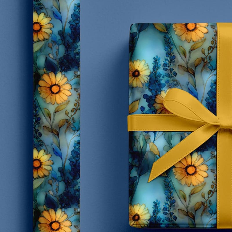 Wrapping Paper Yellow Blue - Etsy