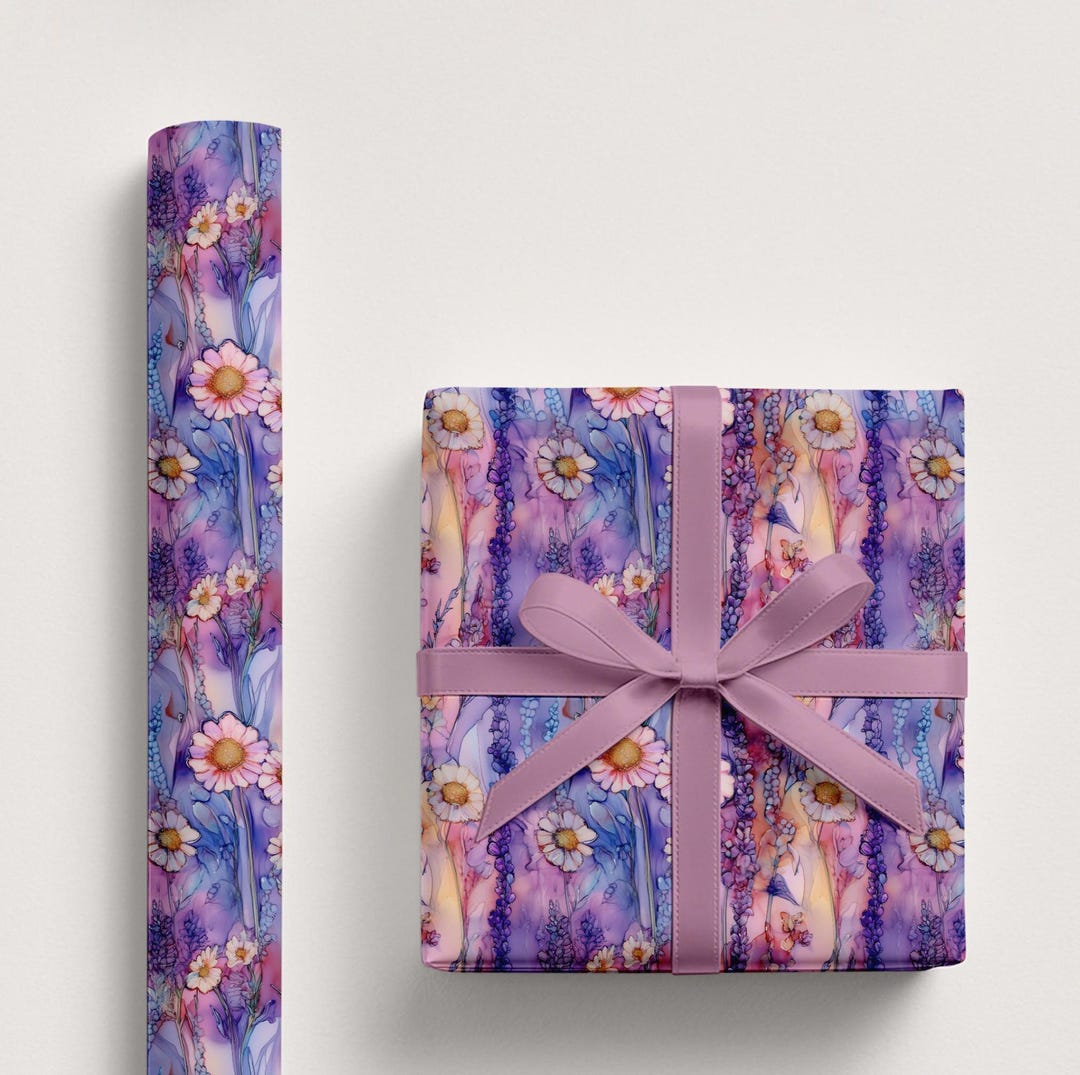 Wildflower Wrapping Paper, Lavender Daisy Floral Gift Wrap, Soft Pastel ...