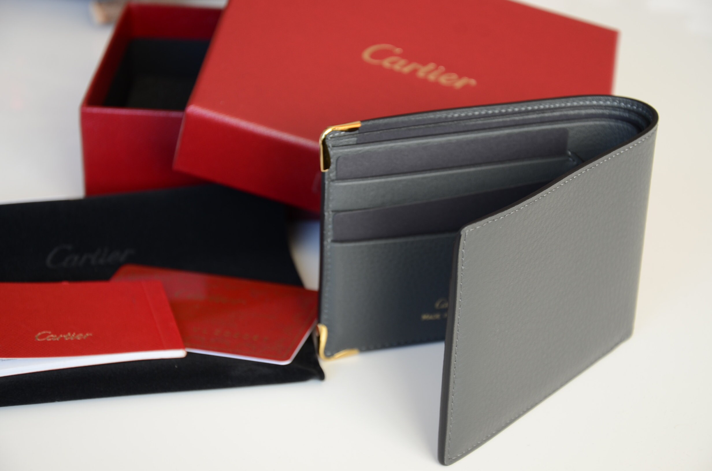 Vintage Cartier Bifold Wallet Gray Grey Leather Card Holder Geldbörse ...