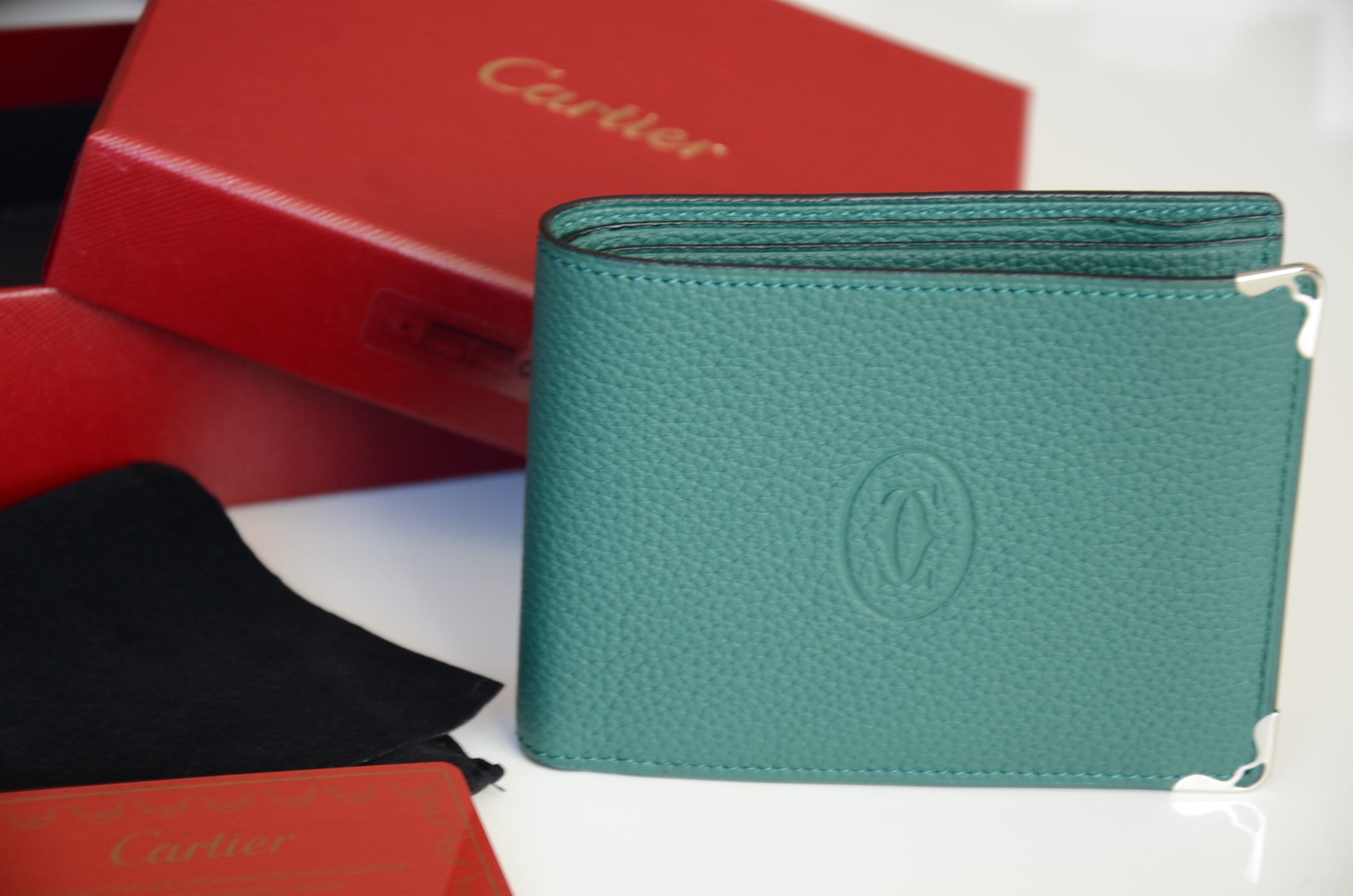 Vintage Cartier Bifold Wallet Green Leather Card Holder Geldbörse ...