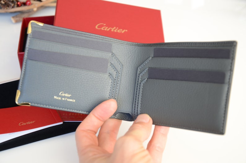 Vintage Cartier Bifold Wallet Gray Grey Leather Card Holder Geldbörse ...