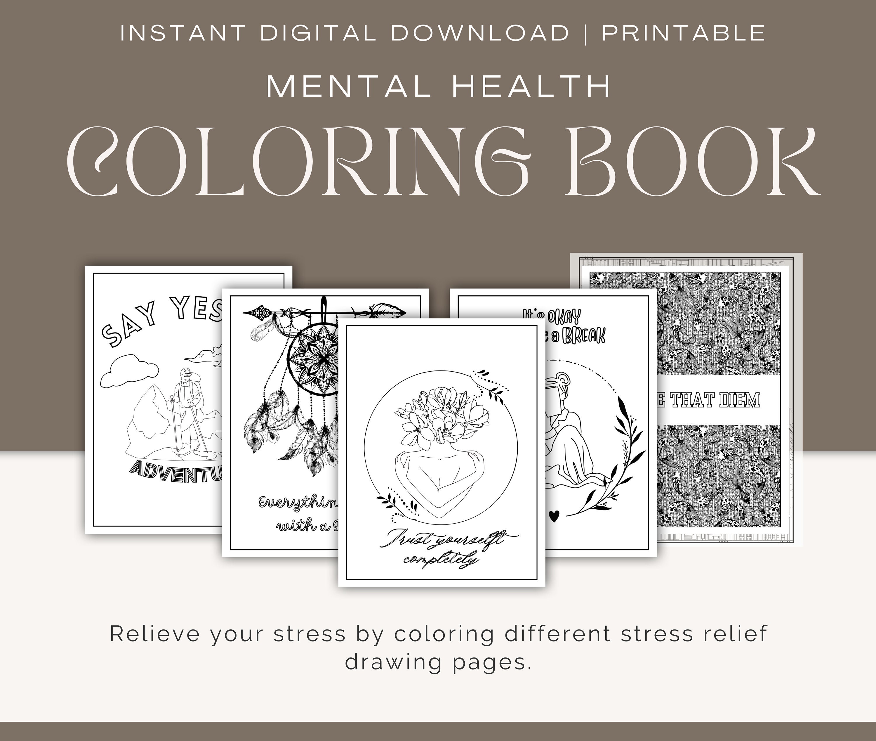 Mental Health Coloring Book Mental Health Coloring Pages Stress Relief ...