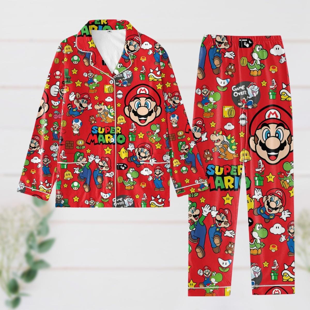 Mario Pajamas, Super Mario Bros Pajamas Set, Mario Gaming Shirt, Mario ...