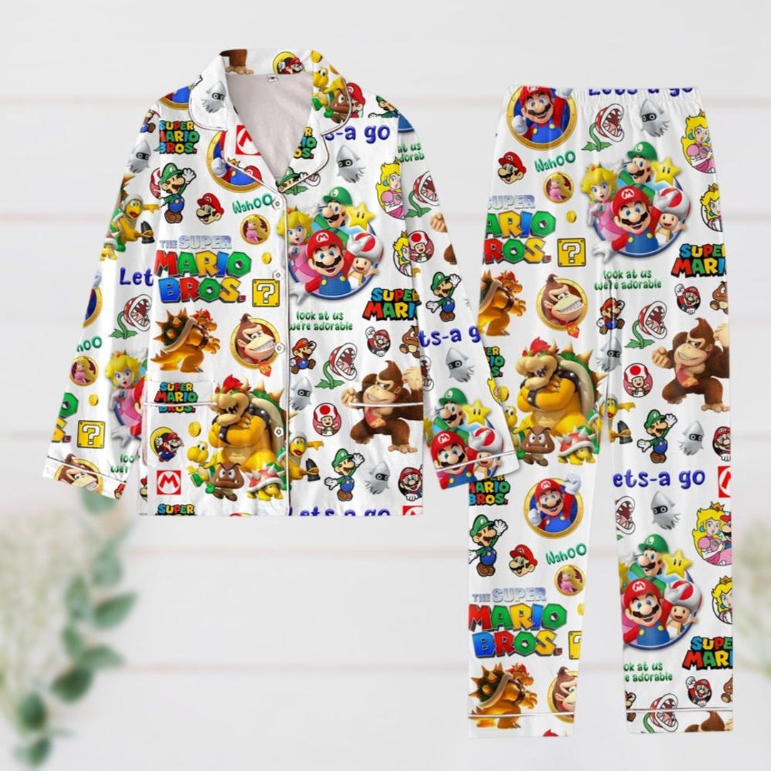 Super Mario Bros Pajamas Set, Mario Holiday Pajamas, Luigi Peach Mario ...