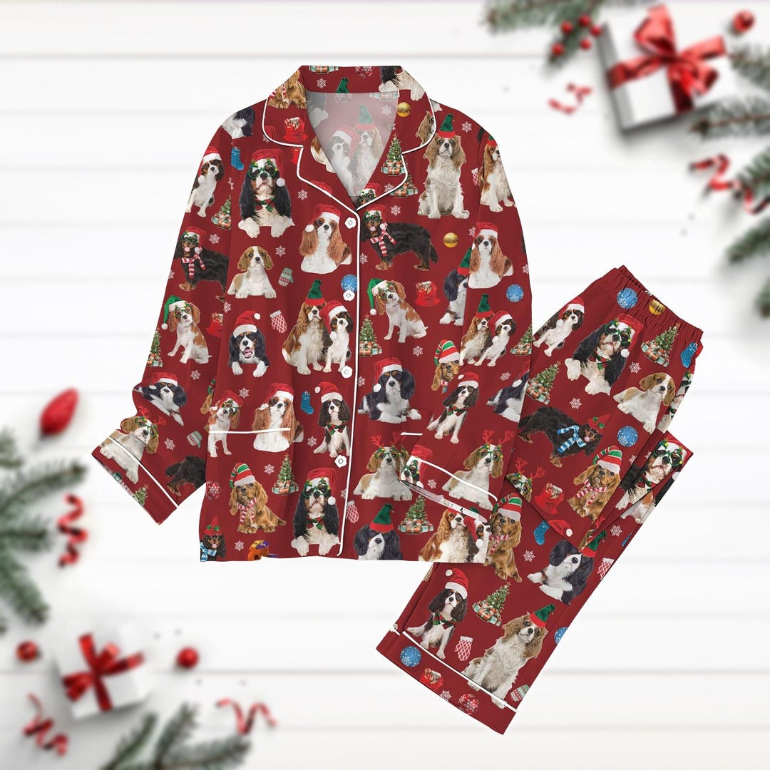 Christmas Cavalier King Charles Spaniel Pajamas Set, Cute Cavalier Dog ...