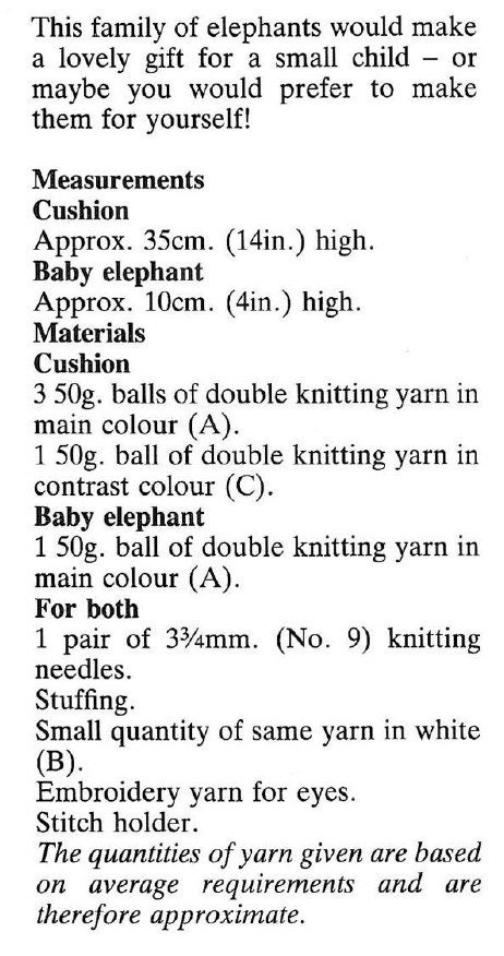 Elephant Cushions Knitting Pattern Including Baby Elephant. Double ...