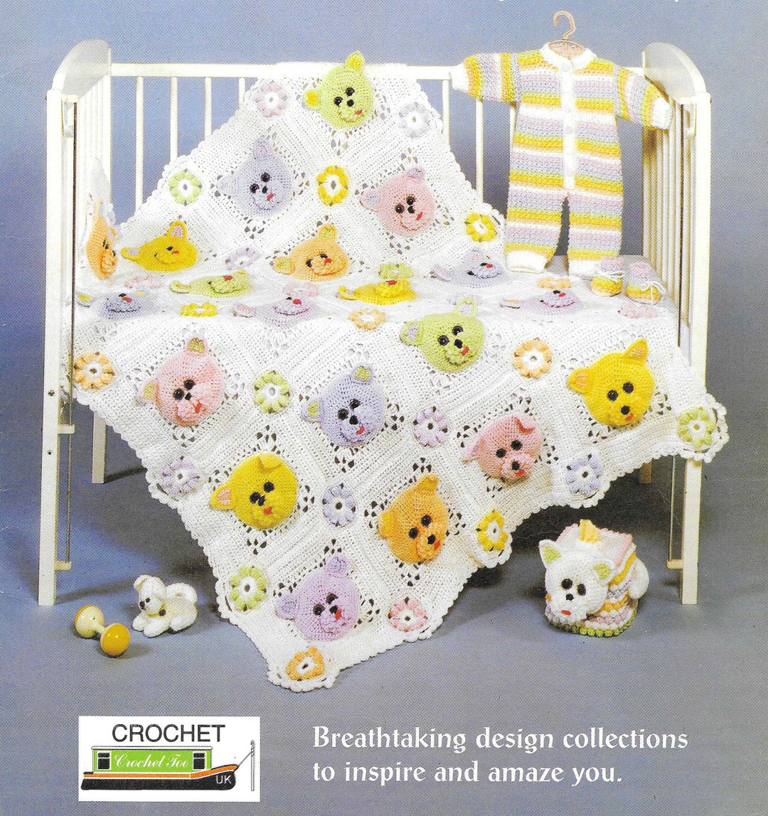 Crochet Pattern for Cat Motif Blanket, Tissue Box Plus Kitty Toy and ...