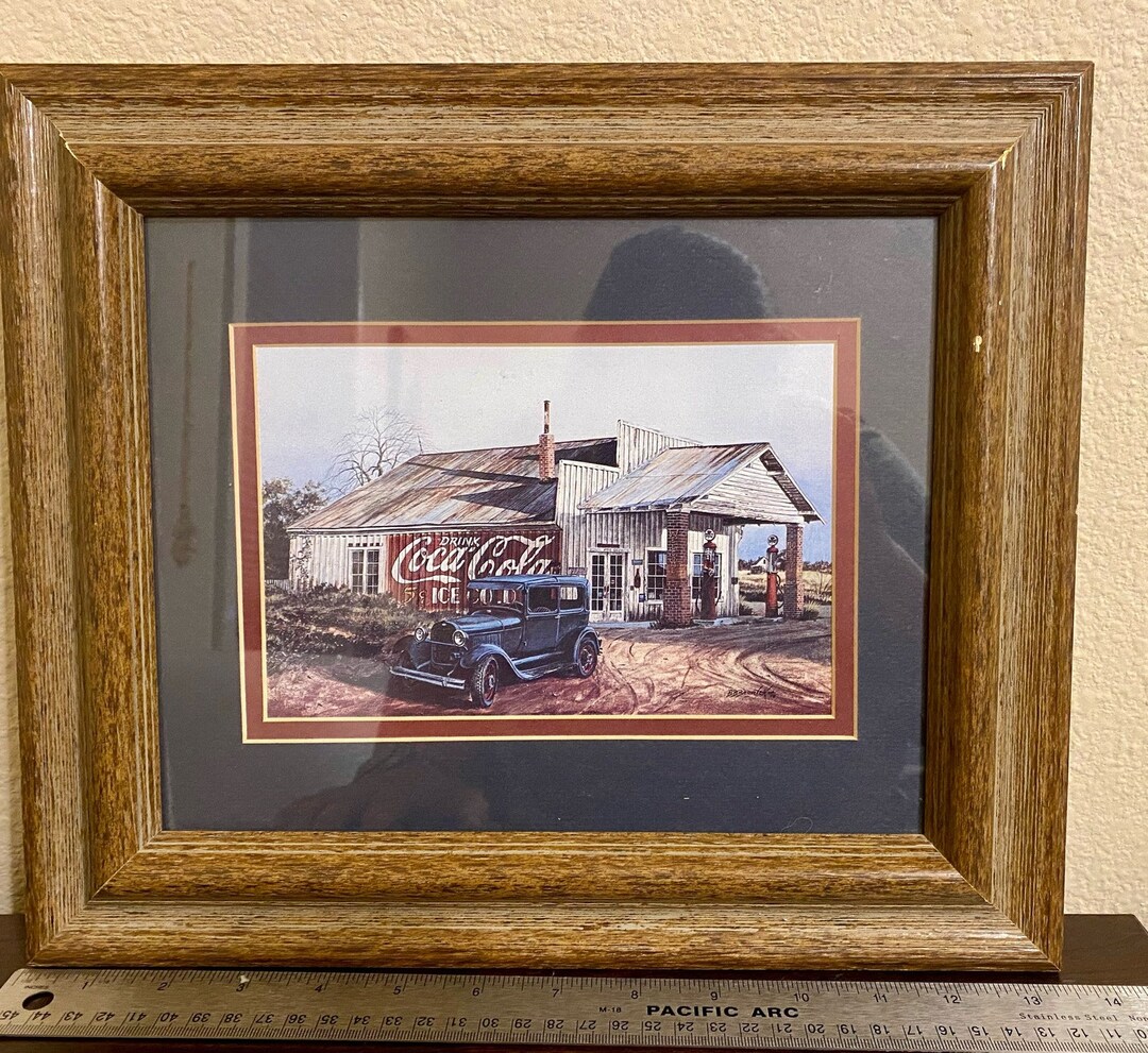 B B Barrick MOM & POP'S PLACE Print. Antique Car Old Filling Station ...