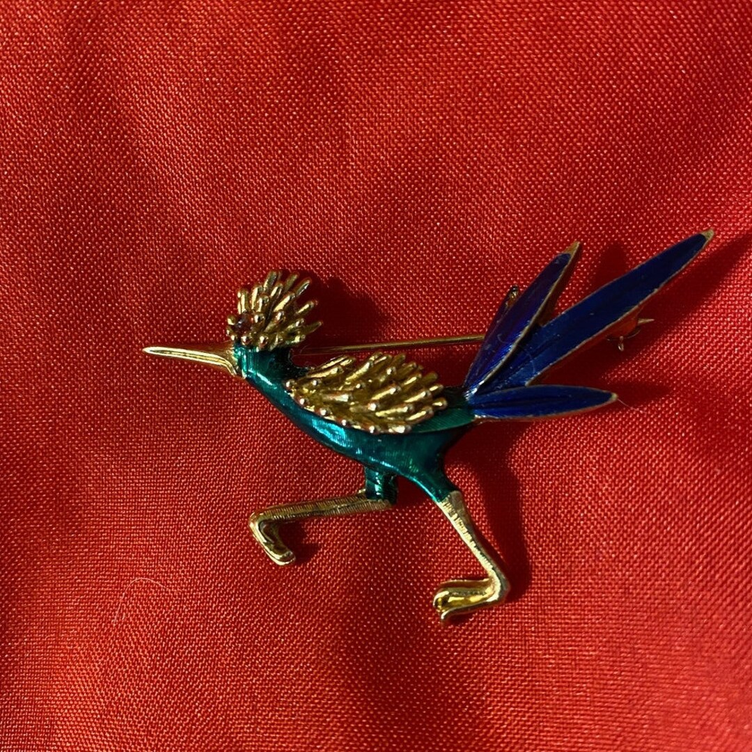 BOUCHER Road Runner Pin 8390P Blue Enamel Red Eye Signed RARE Vintage ...