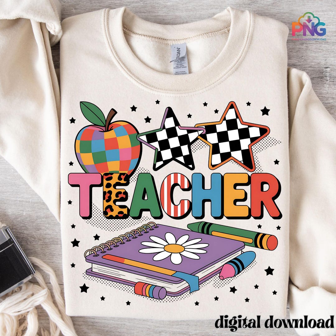 Preppy Teacher Png, Teacher Life Png, Retro Teacher Checkered Png, Back ...