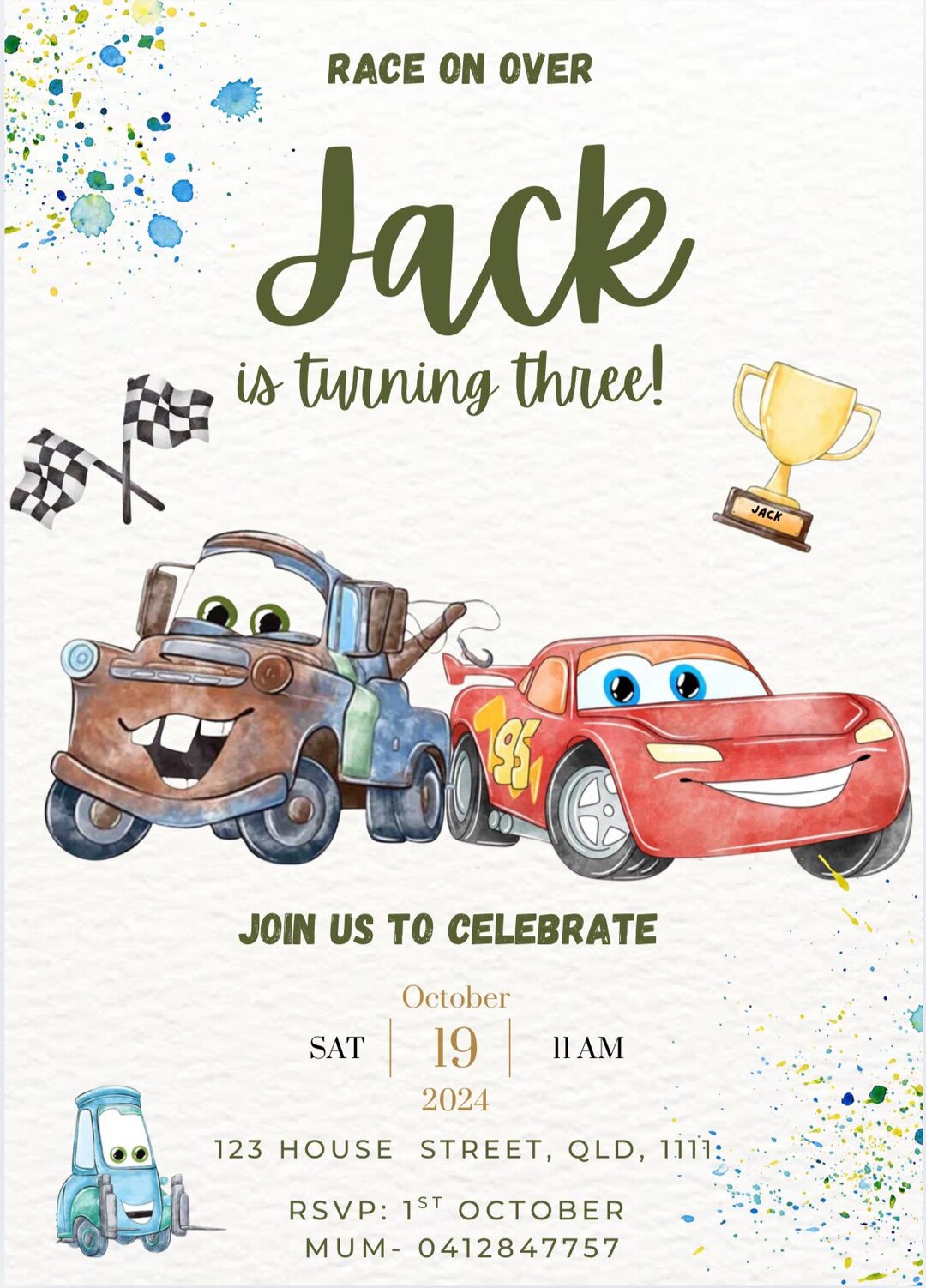 Lighting Mcqueen Invitation, Disney Pixar Cars Invitation, Cars ...